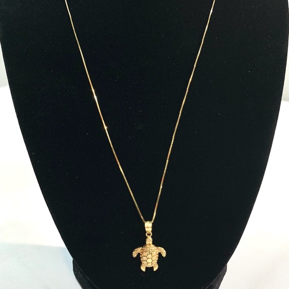 Jewelry | Diamondcut Sea Turtle Necklace Charm In 1k Solid Gold Chain ...